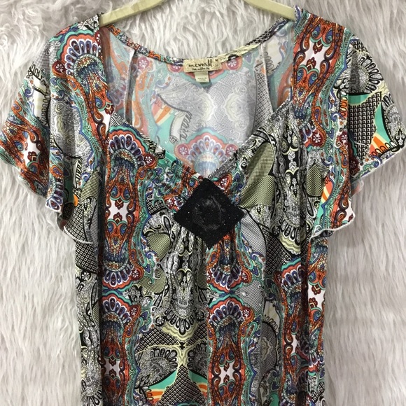 ONE WORLD | Dresses | One World Orange Turquoise V Neckline Summer ...